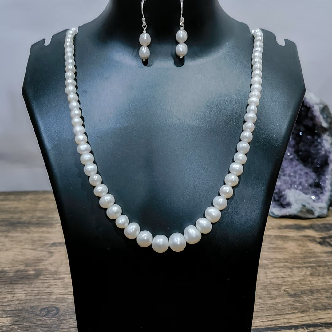 Moti Natural Pearl Mala graded with earrings | Kalyanastrogems