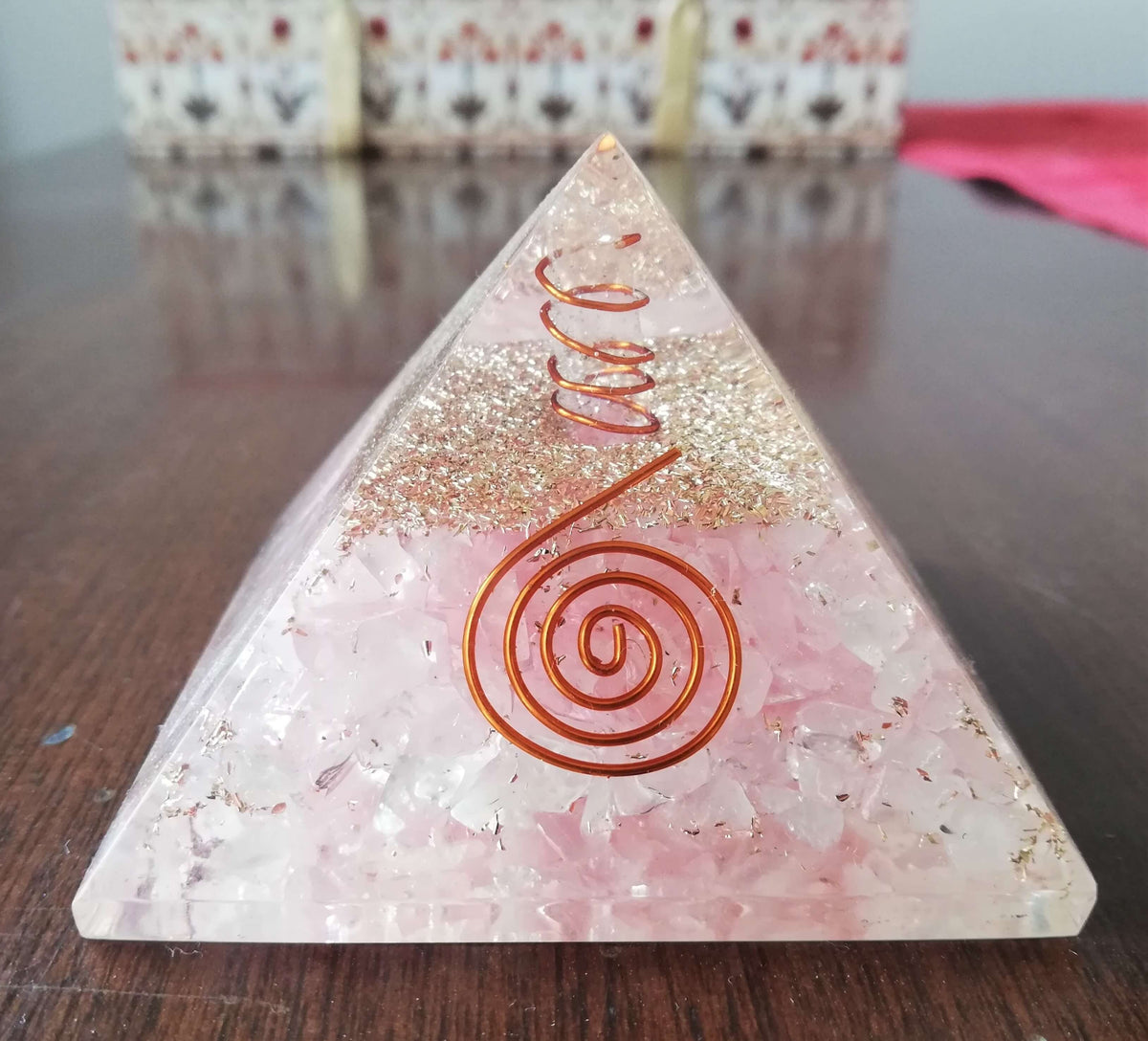 Real Rose Quartz Orgonite Pyramid (7 cm) for Reiki | Kalyanastrogems